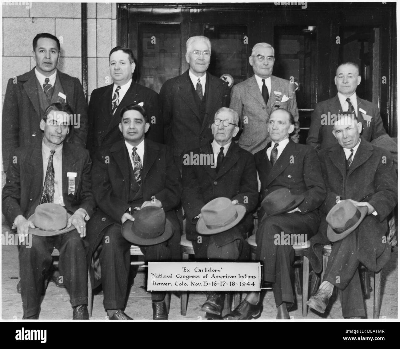 Representatives from various Native American tribes gather at an ...