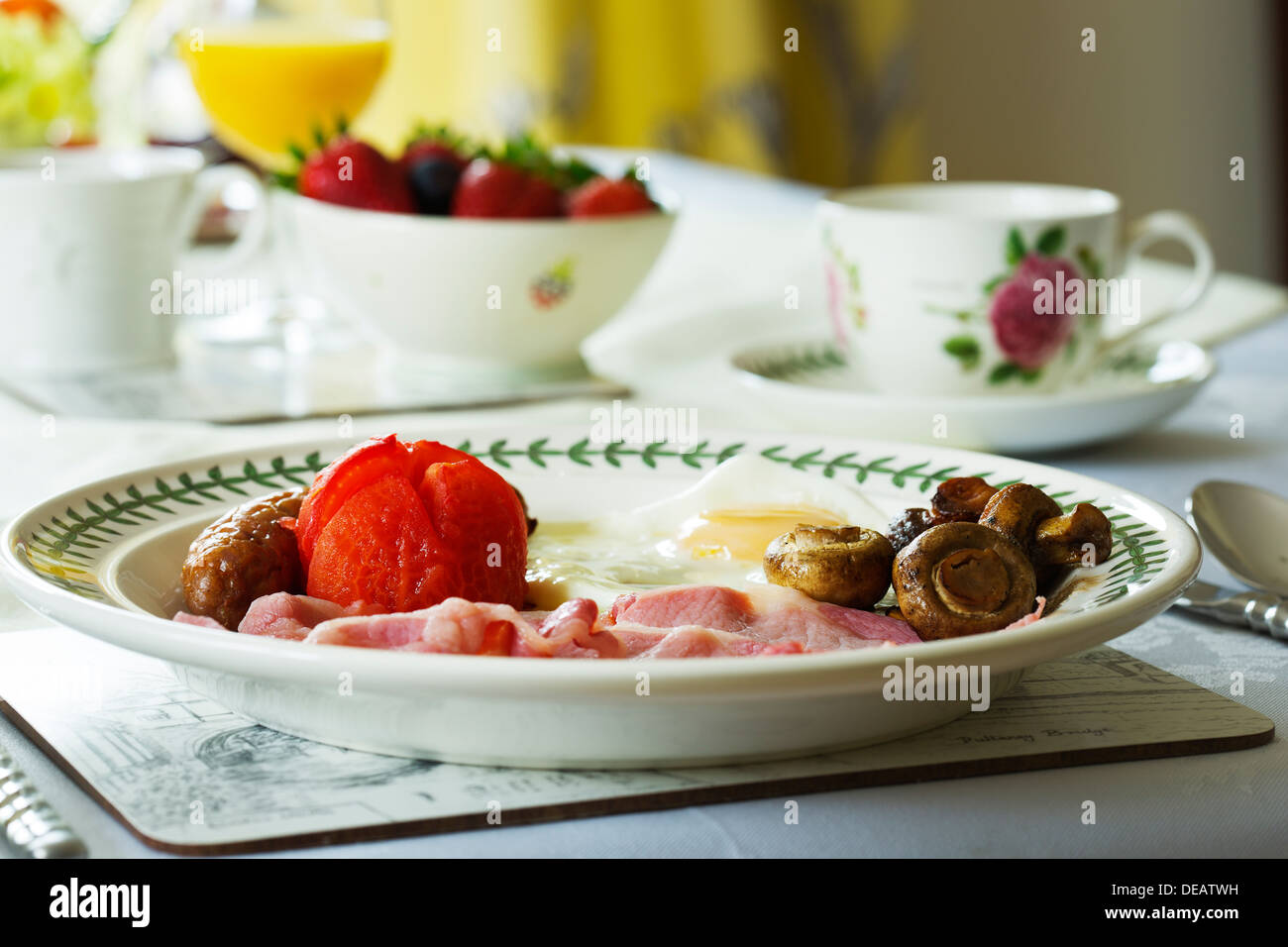 A table of food set up at a Cornish bed and breakfast Stock Photo - Alamy