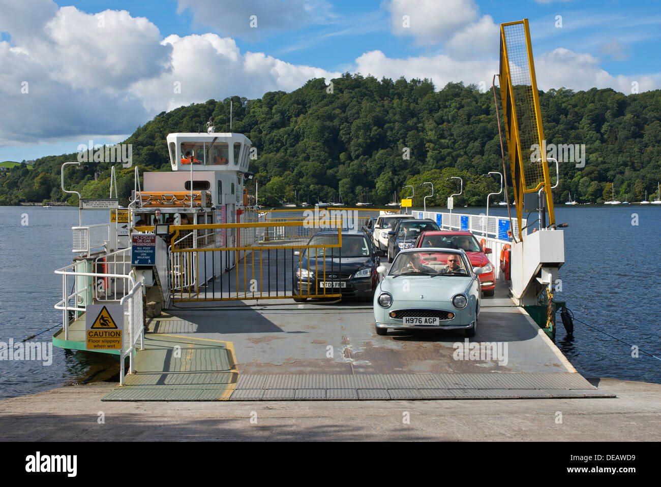The Windermere Ferry, Mallard, approaching Ferry Nab, Lake District ...