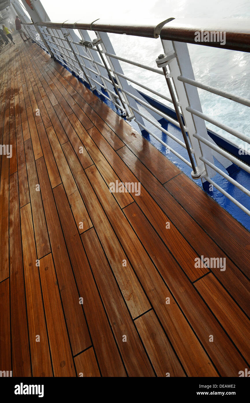 Wooden decking used on the promenade deck of a cruise ship Stock Photo ...
