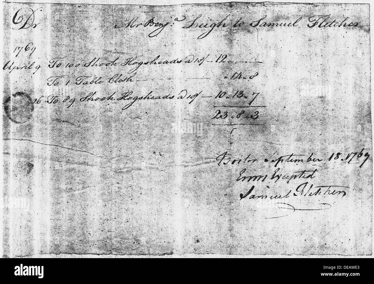 This document is a receipt from Samuel Fletcher, dated September 18 ...