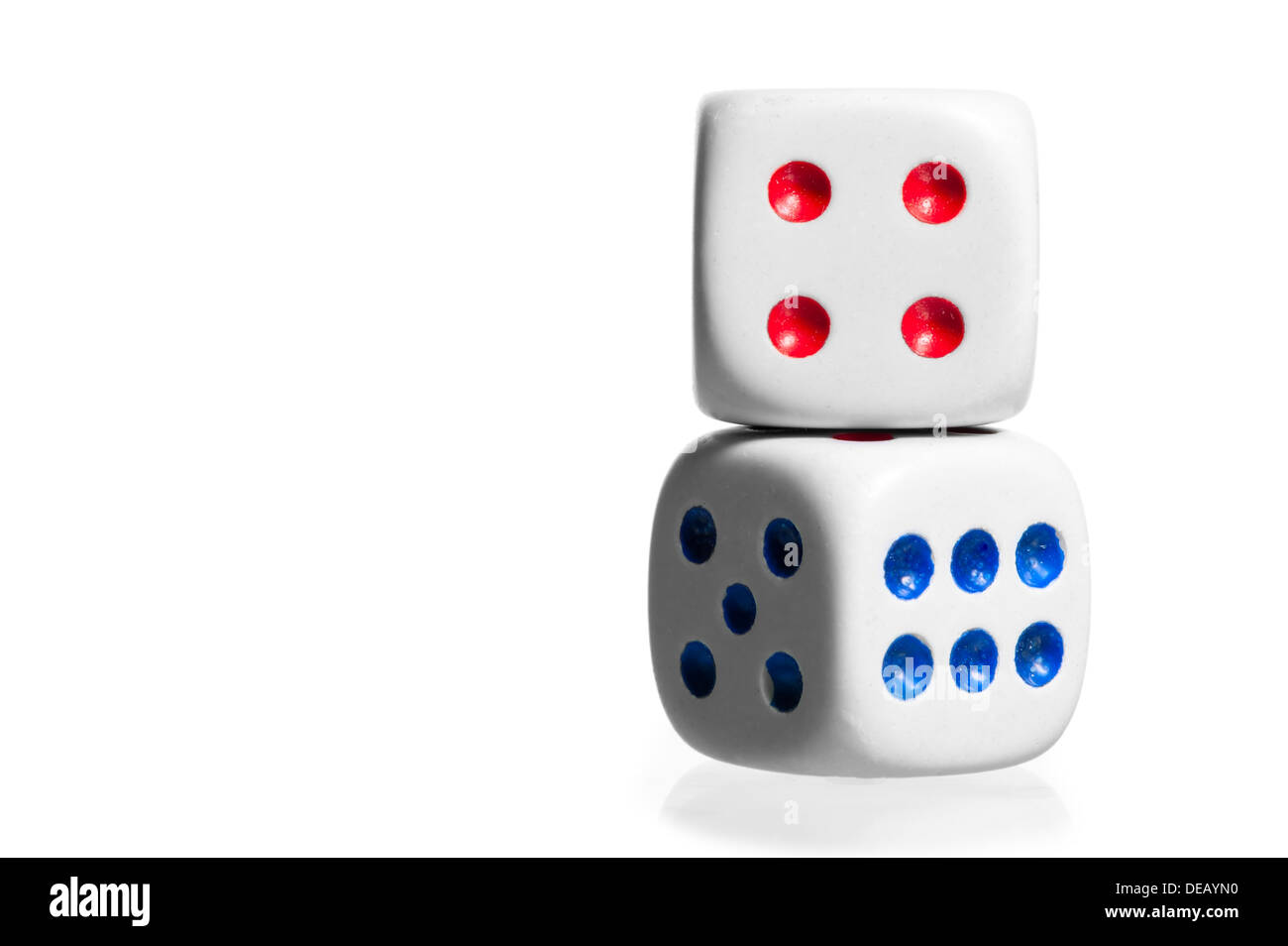 two white dice stand by each other on a white background Stock Photo ...