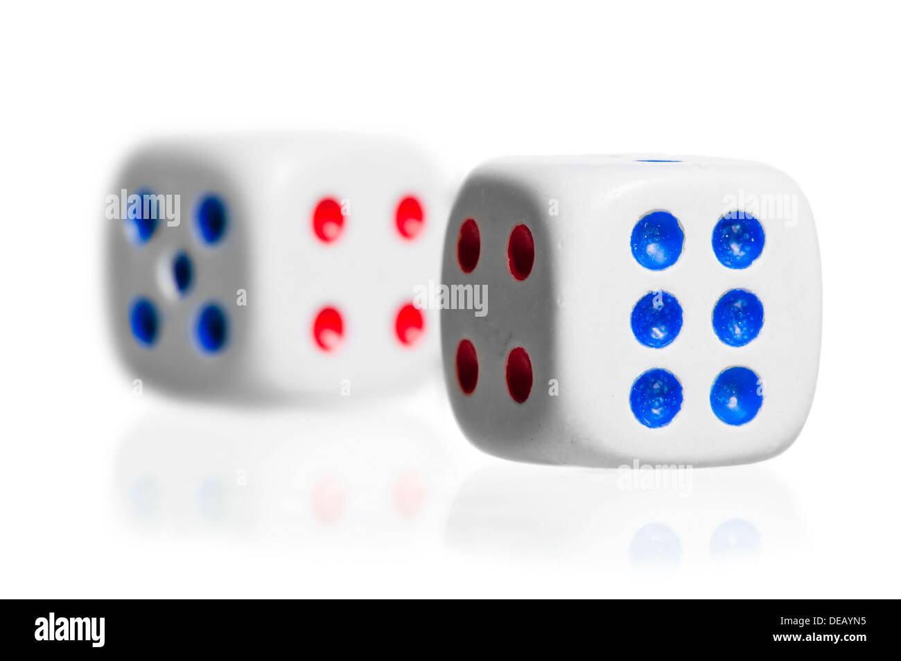 two white dice stand on a white background Stock Photo - Alamy