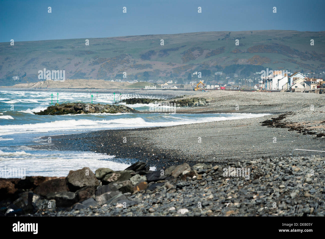 New sea defences protecting houses and homes in the low-lying seaside ...