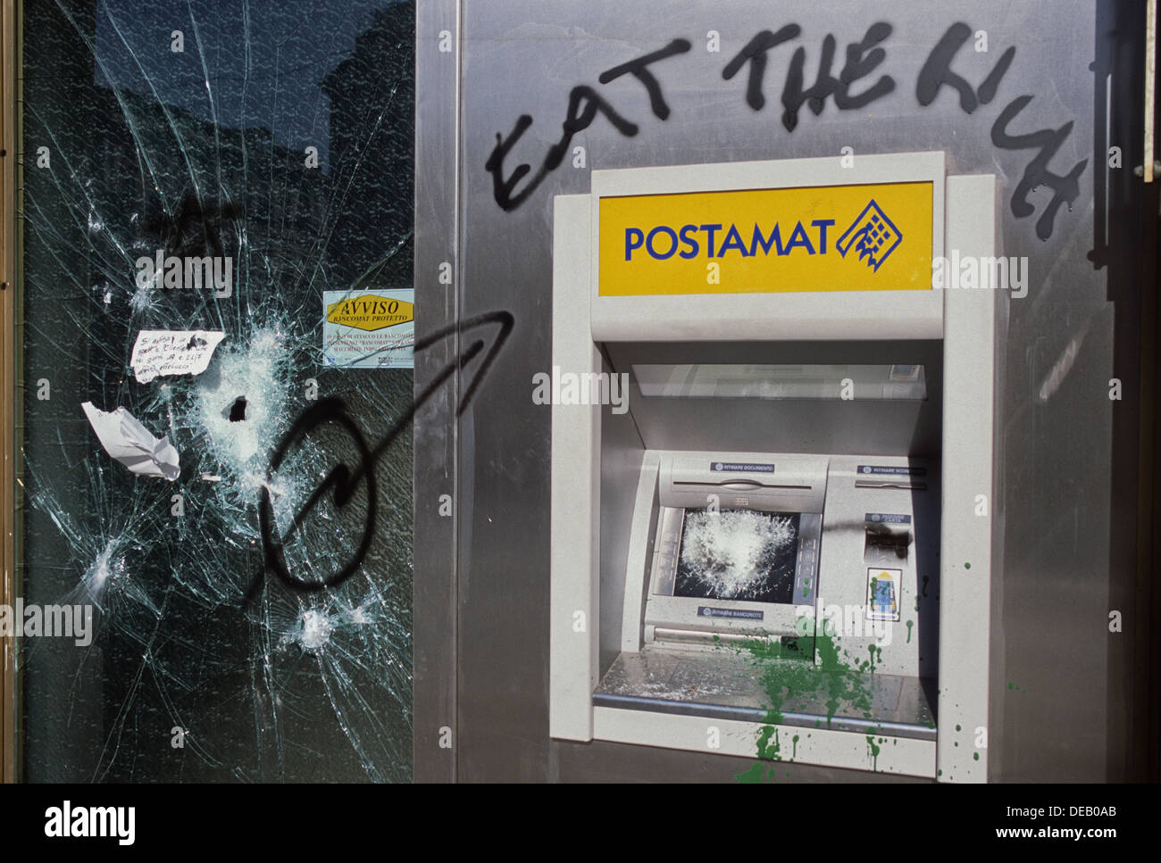 BANK ATM MACHINE BROKEN BY DEMONSTRATORS DURING THE G8 SUMMIT IN GENOA ...