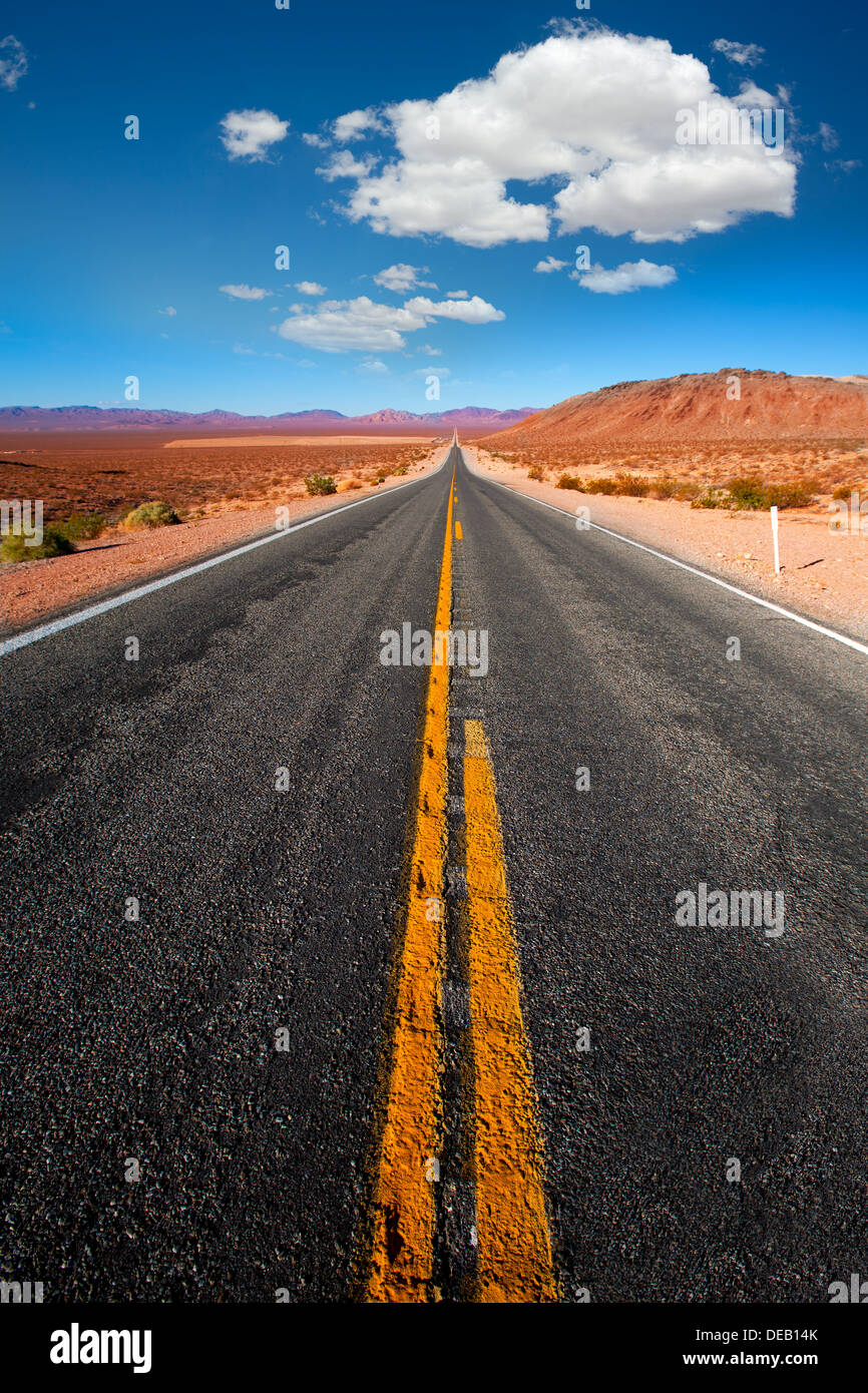 Never ending road to Death Valley California sunny desert Stock Photo ...