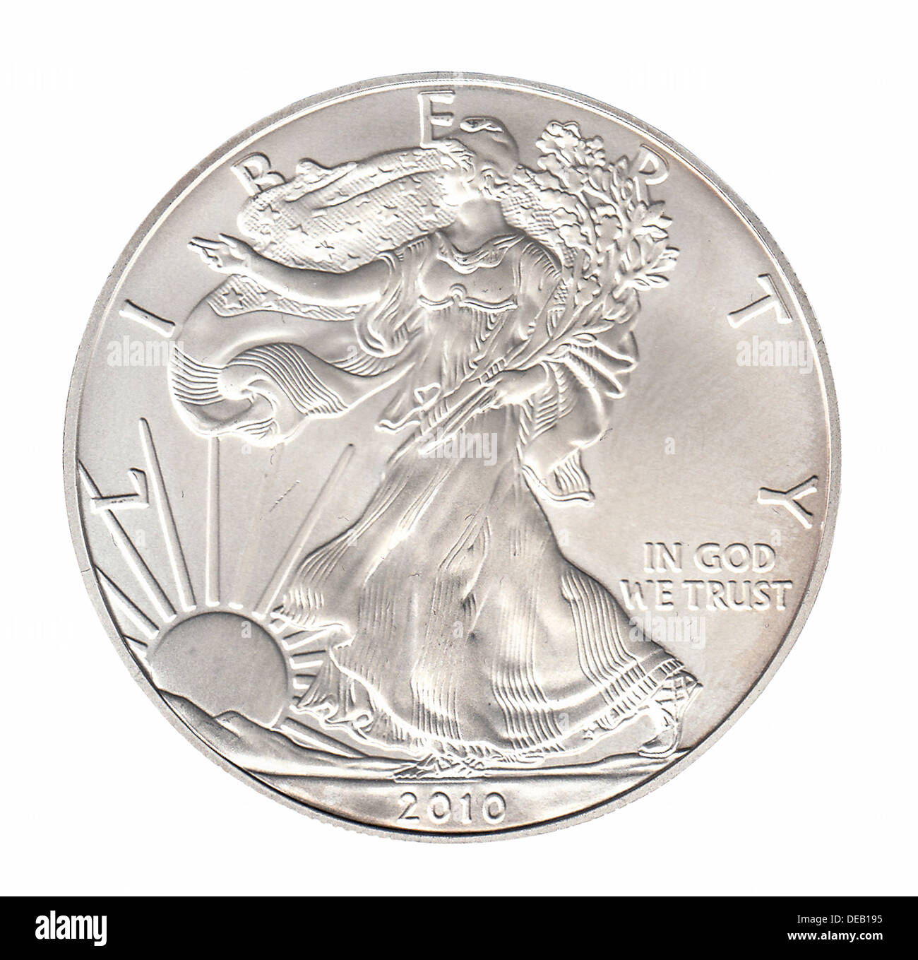 One silver dollar isolated on white Stock Photo - Alamy