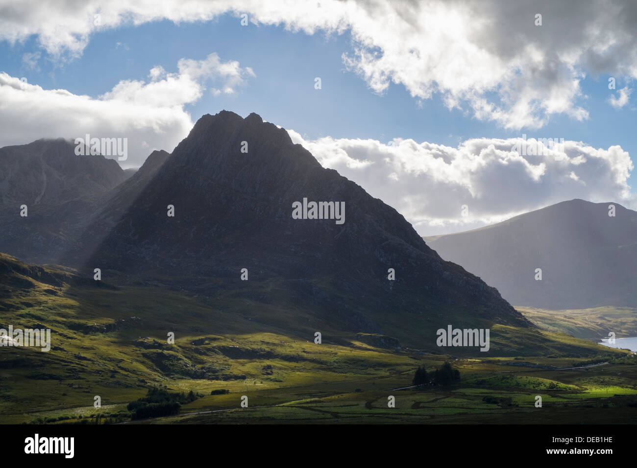 Rugged profile of Mount Tryfan north ridge backlit by afternoon ...