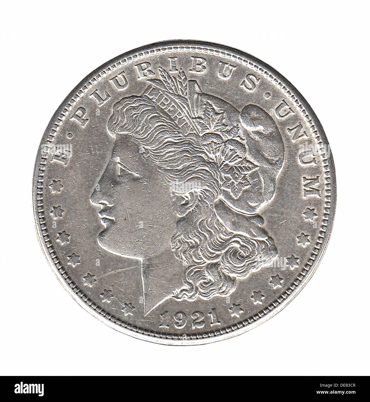 Silver Morgan dollar isolated on white Stock Photo - Alamy