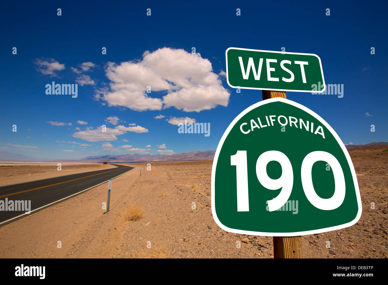 Desert Route 190 highway in Death Valley California road sign ...