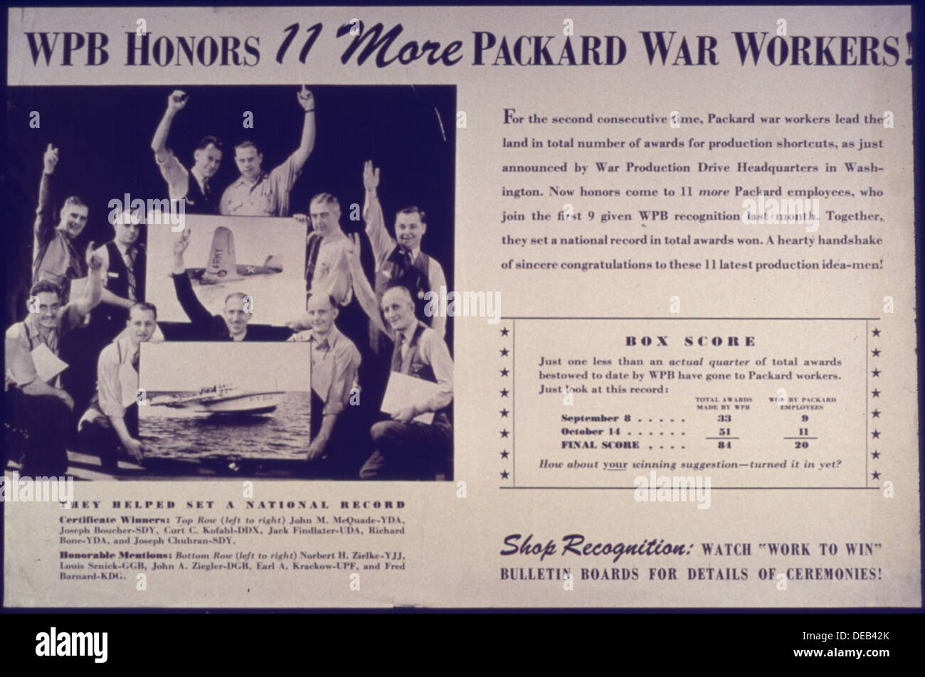 The War Production Board (WPB) honors 11 Packard War Workers for their ...