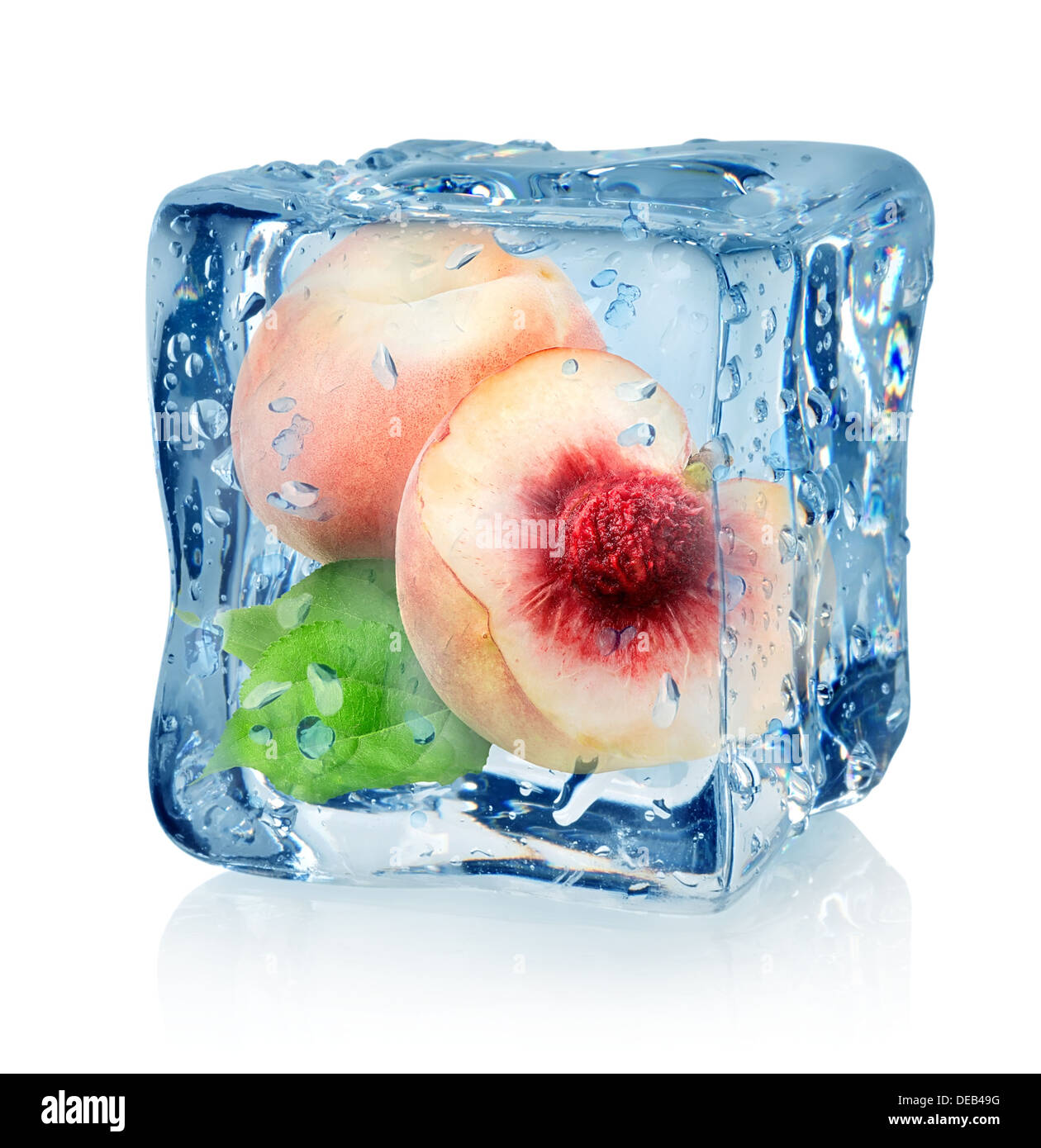 Ice cube and peach isolated on a white background Stock Photo - Alamy