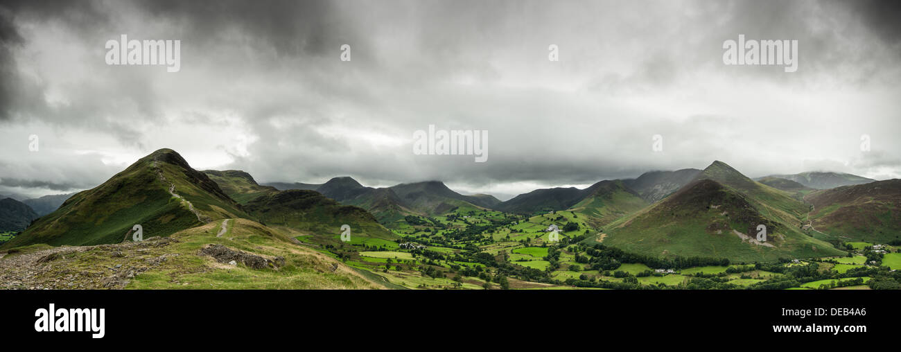 Newlands Valley, lake district, Cumbria, Panoramic, Catbells, Causey ...