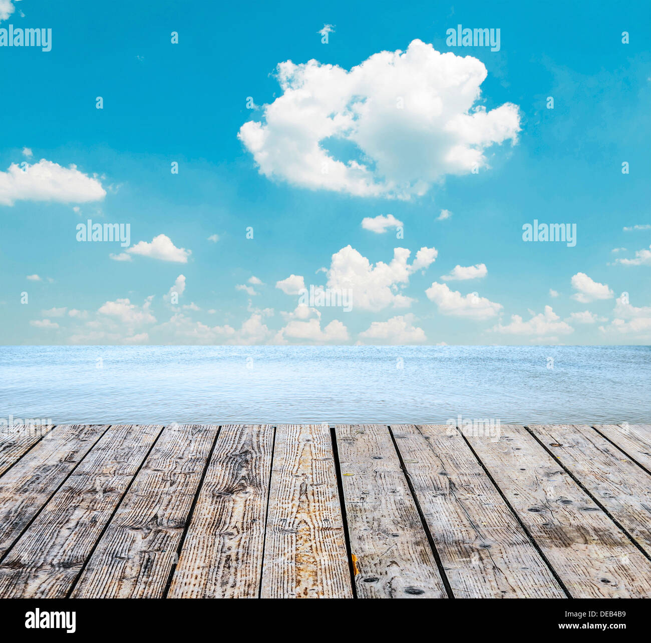 Tropical beach and wooden floor Stock Photo - Alamy