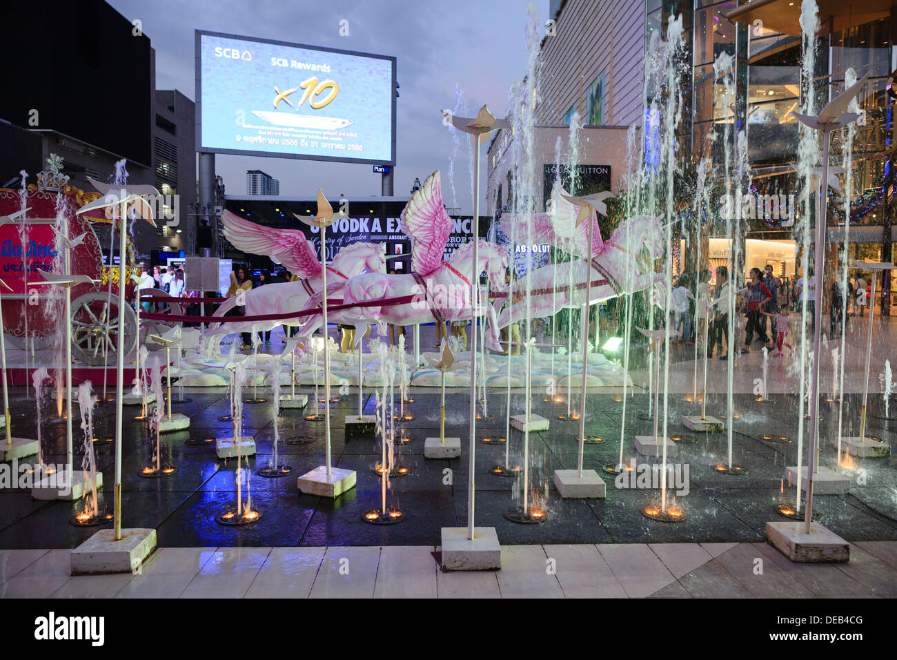 Fountain and Christmas decorations at Shopping Mall. Siam Square ...