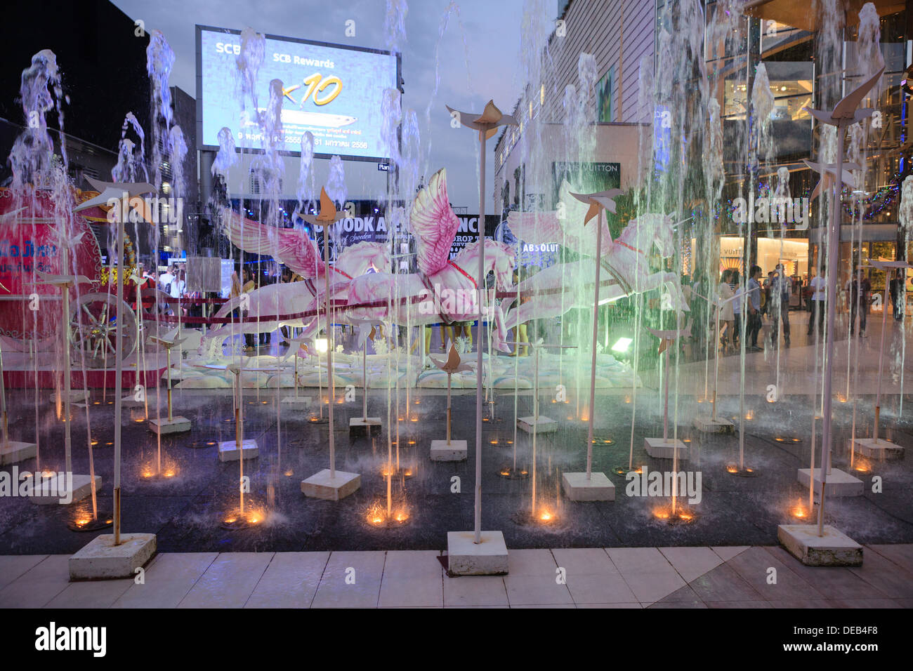 Fountain and Christmas decorations at Shopping Mall. Siam Square ...