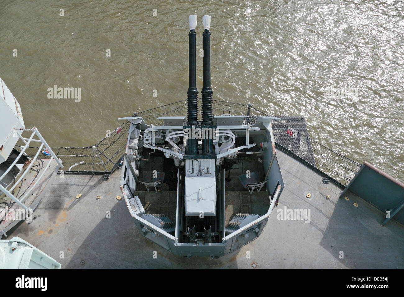 40mm Bofors anti-aircraft guns on HMS Belfast, a Royal Navy light Stock ...