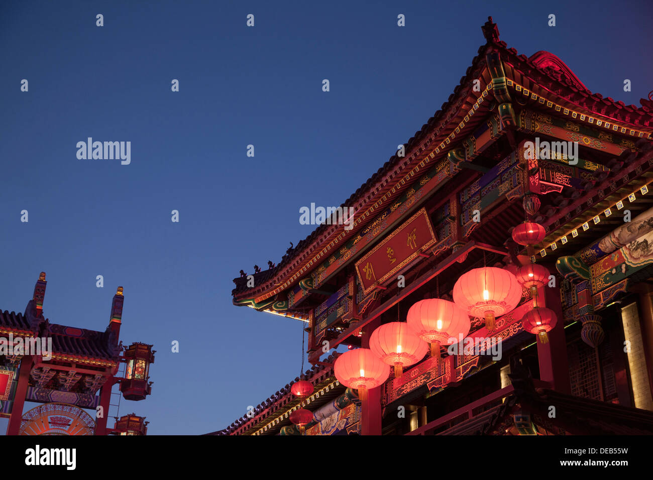 Traditional Chinese buildings illuminated at night in Beijing, China ...