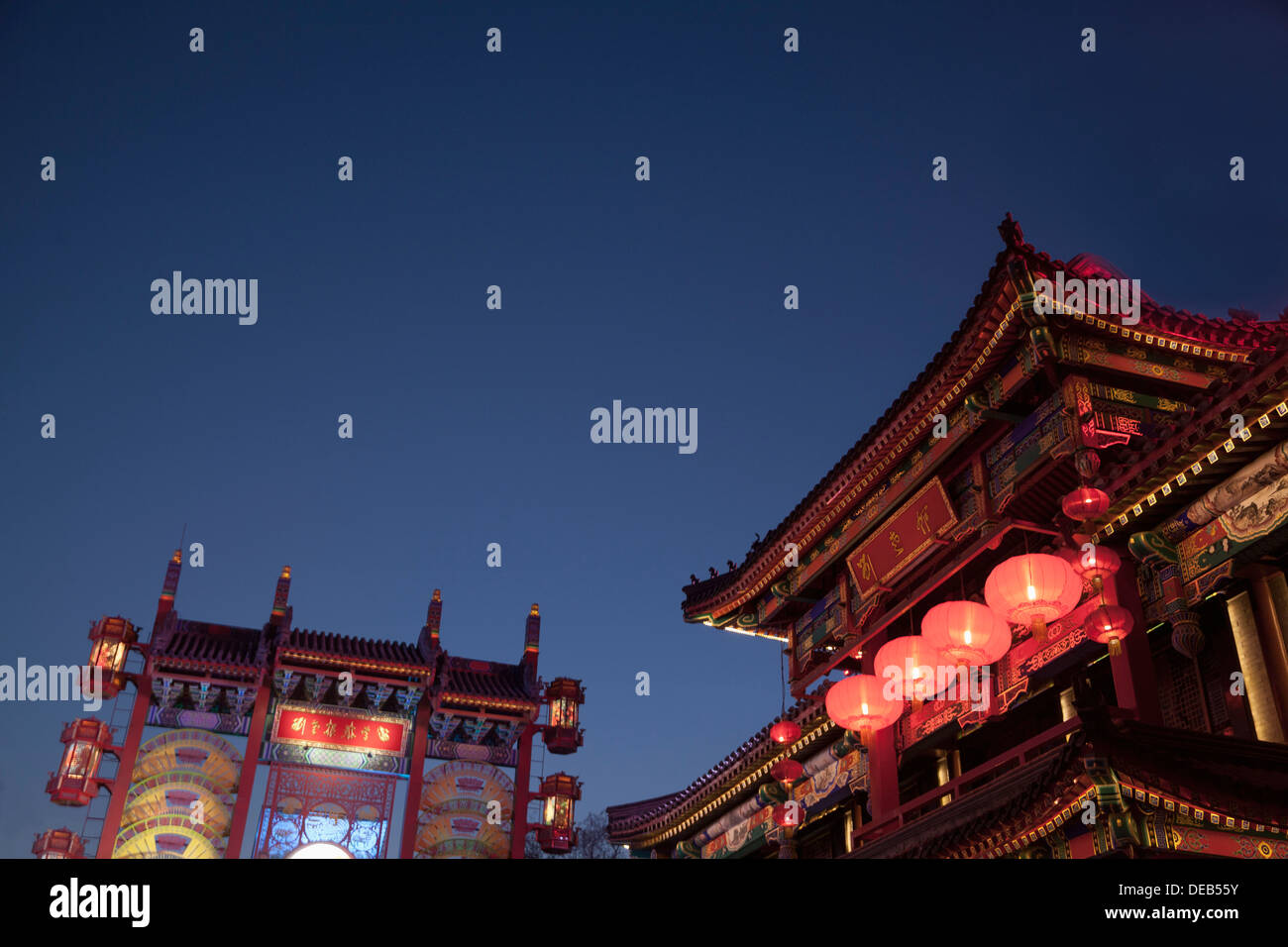 Traditional Chinese buildings illuminated at night in Beijing, China ...