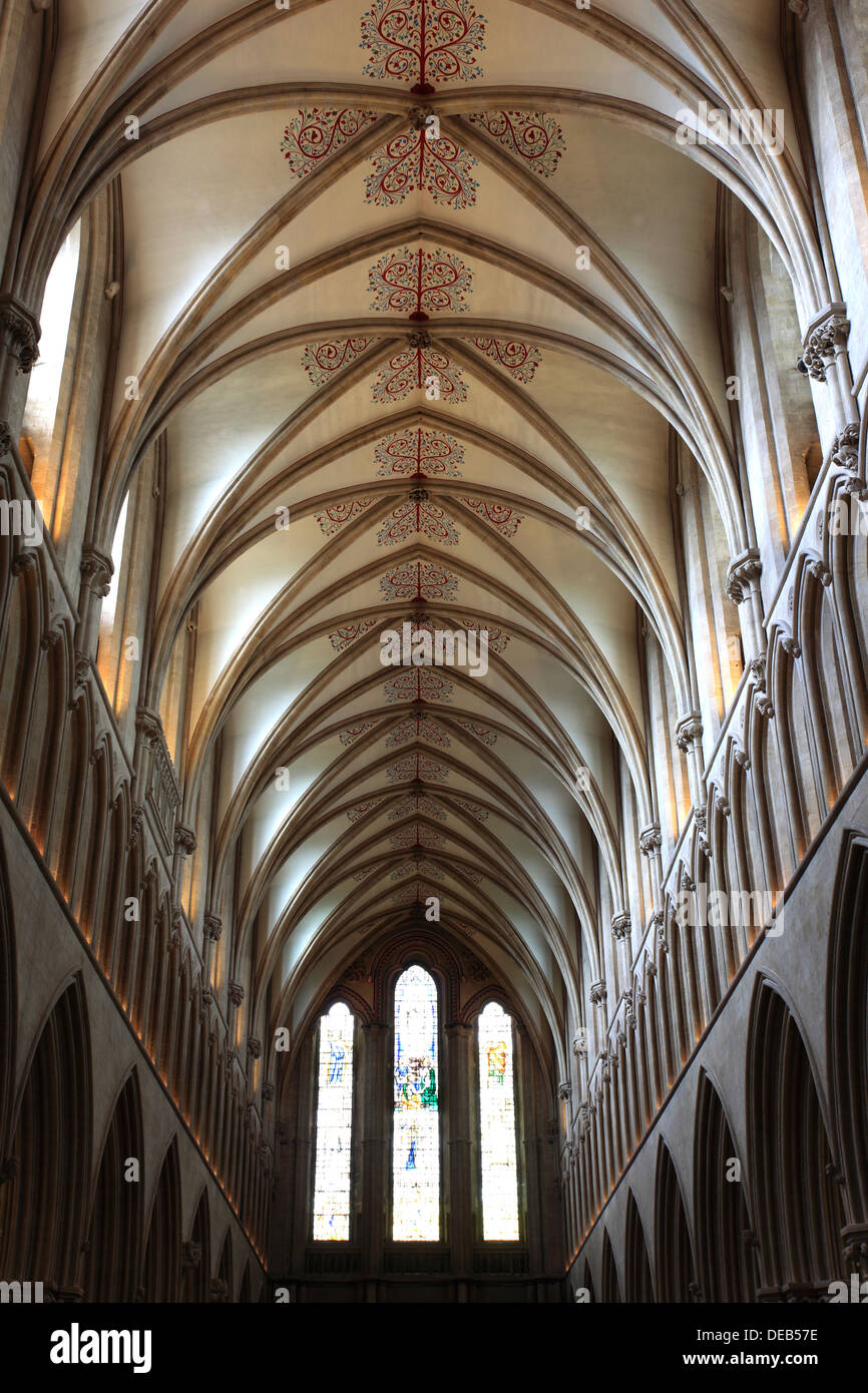 Main Aisle, Interior of the Cathedral church of St Andrews in Wells ...