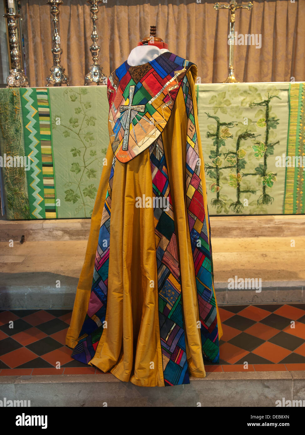 Robe on display at the high Altar Romsey Abbey Hampshire England UK ...
