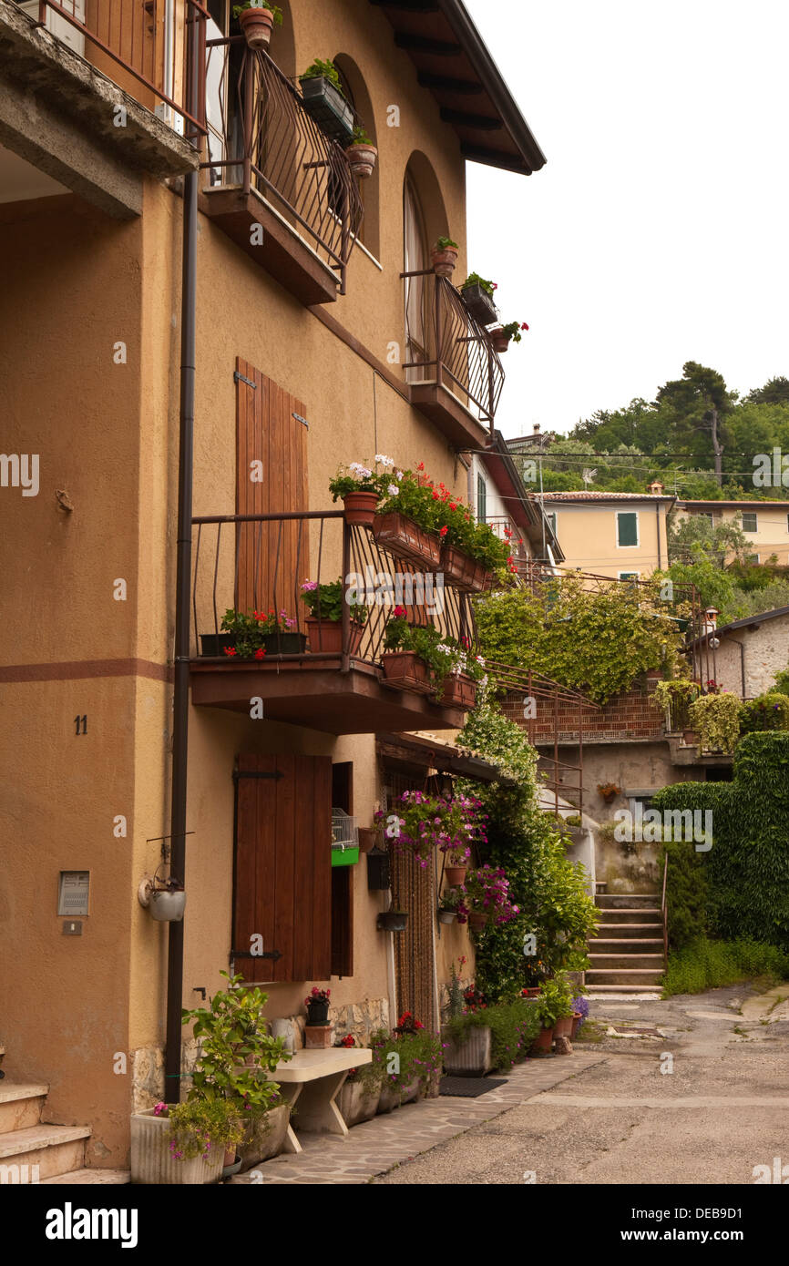A typical Italian wooden fronted house in the Italian Lake District ...