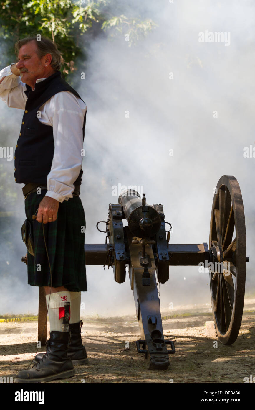 Smoke clears after a Civil War reenactor fires a functional, 19th ...