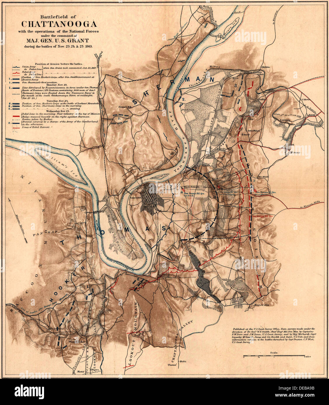 Battlefield of Chattanooga with the operations of the national forces ...
