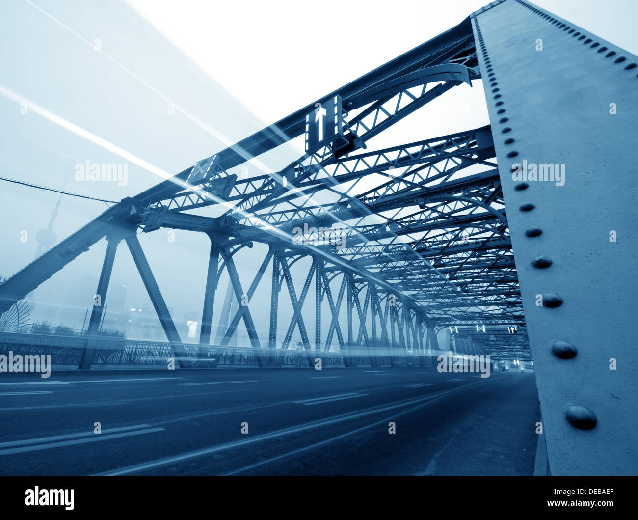 Night traffic lights inside of the Garden Bridge of shanghai china ...