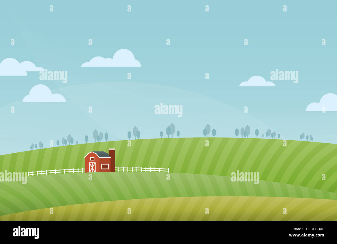 Vector illustration of rural farm landscape background Stock Photo - Alamy