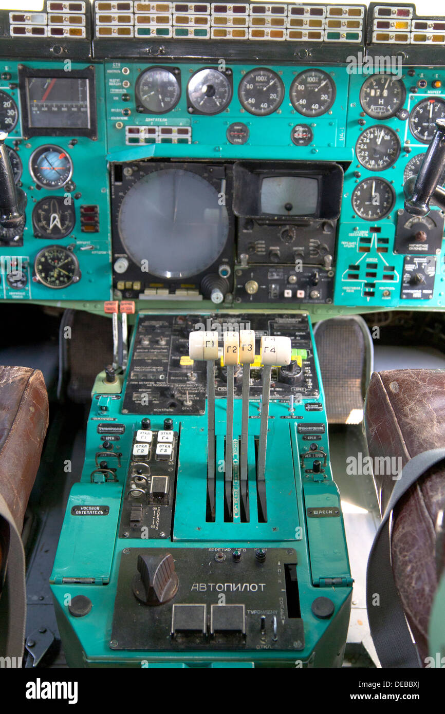 Airplane Cockpit thrust levers with hand on top for takeoff, Tu-144 ...