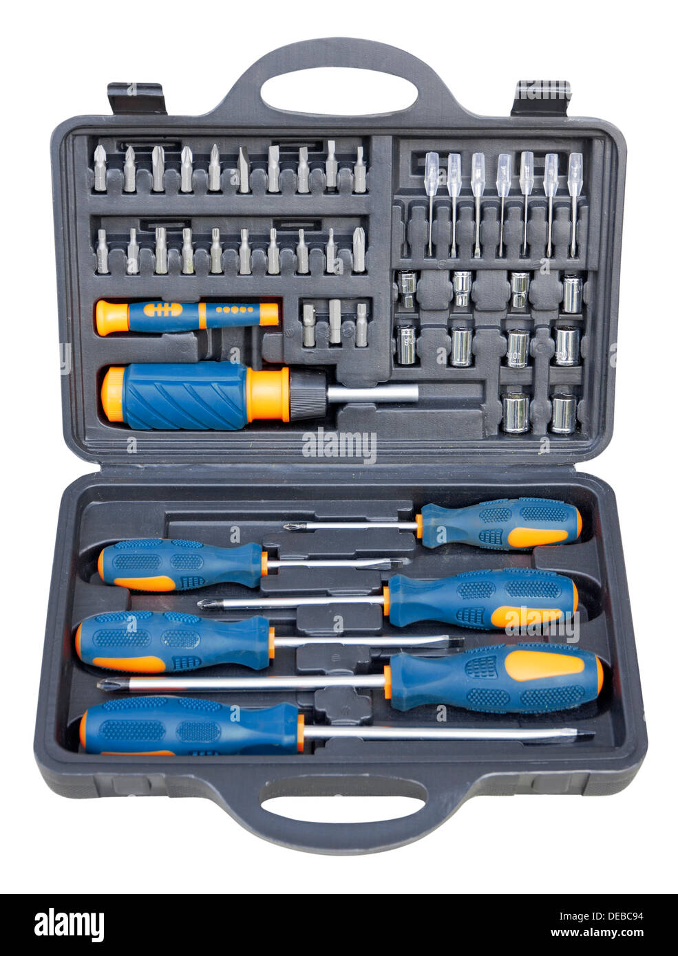 Tools in toolbox. Isolated on white background Stock Photo - Alamy