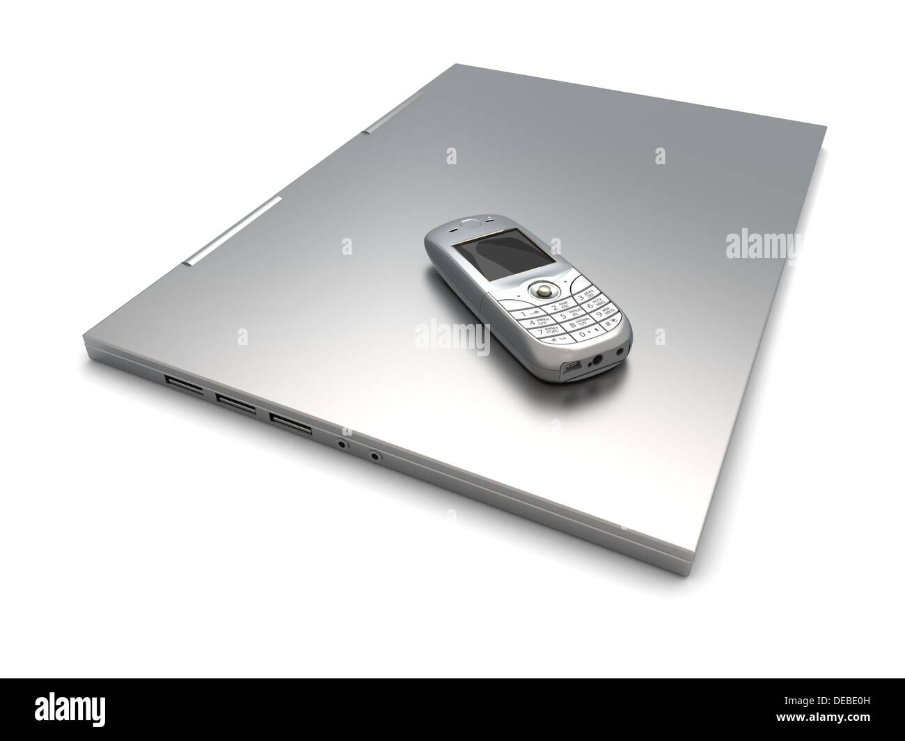 A cell phone and a Laptop. Mobile communication technology. 3D rendered ...
