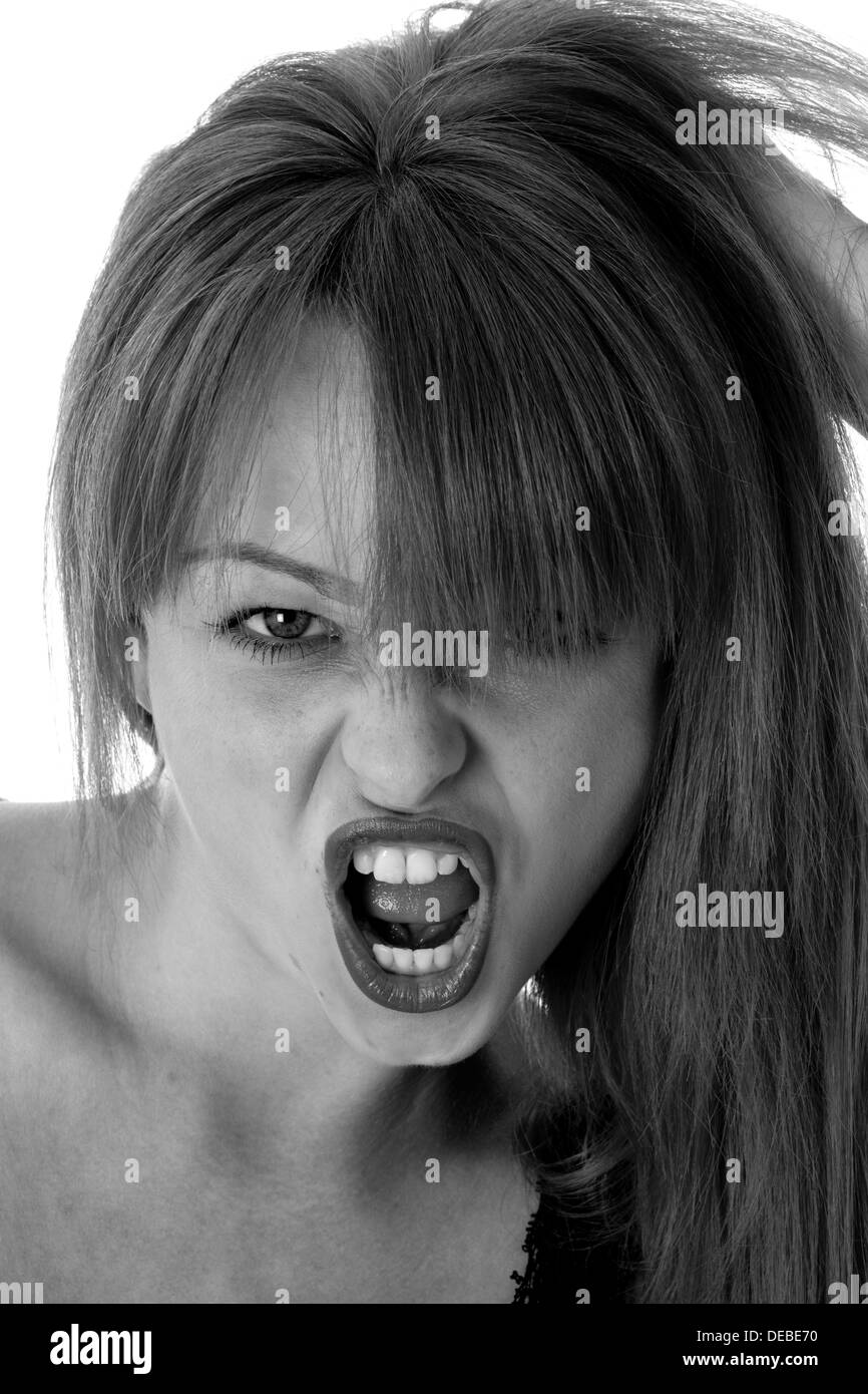 Shouting angry woman Black and White Stock Photos & Images - Alamy