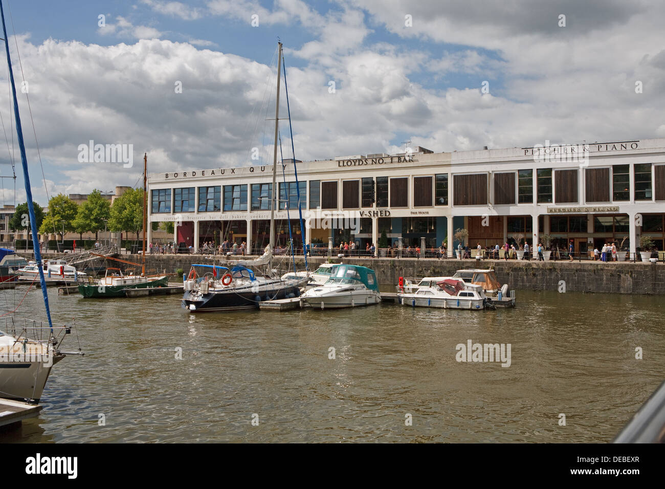 The waterfront in Bristol, a marina with restaurants and bars along the ...