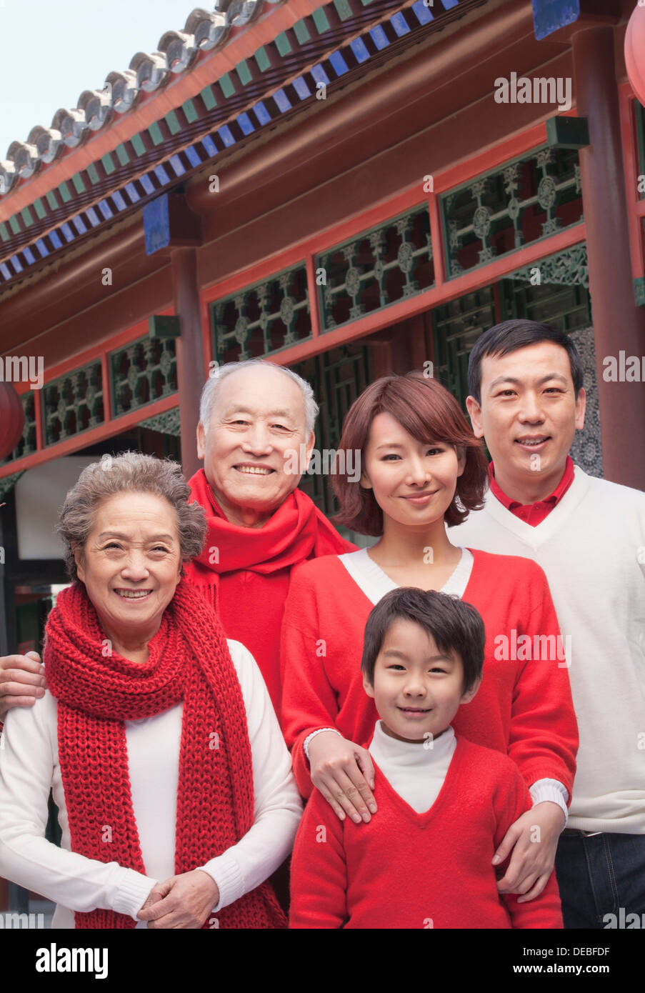 Multi-generation Family portrait by traditional Chinese building Stock ...