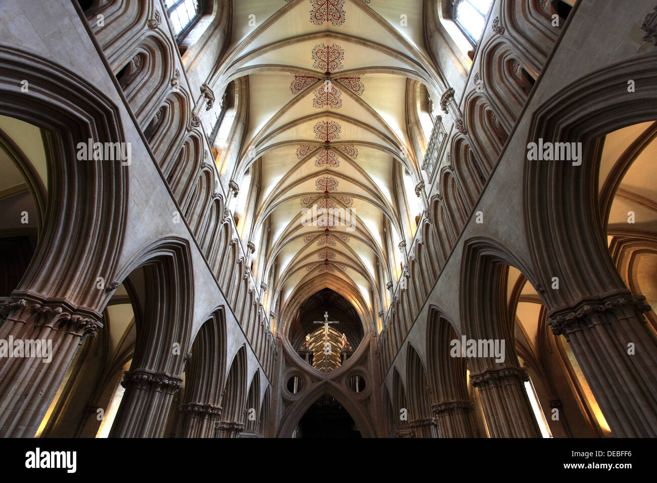 Main Aisle, Interior of the Cathedral church of St Andrews in Wells ...