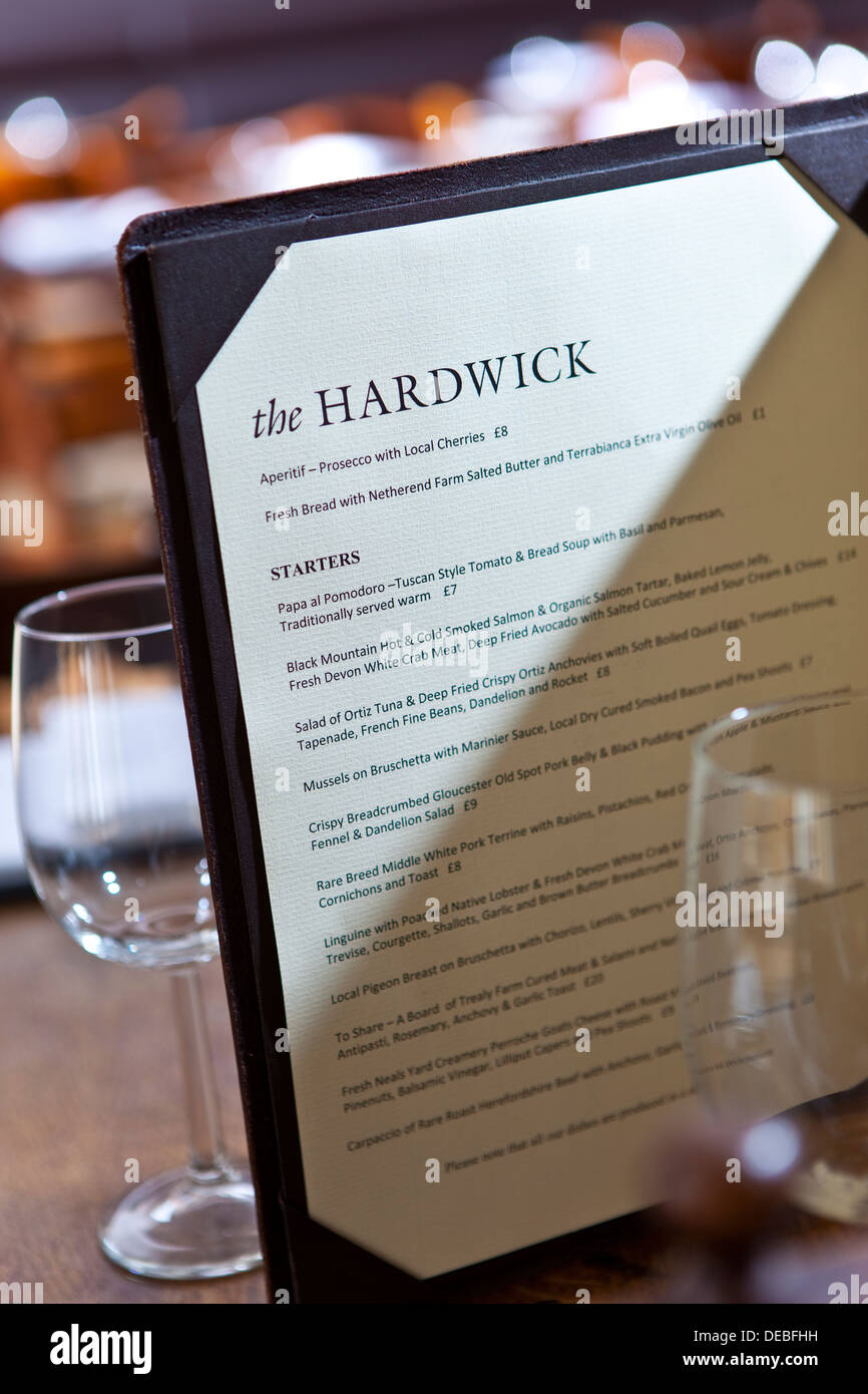 Menu at The Hardwick, Abergavenny, Wales, UK Stock Photo - Alamy