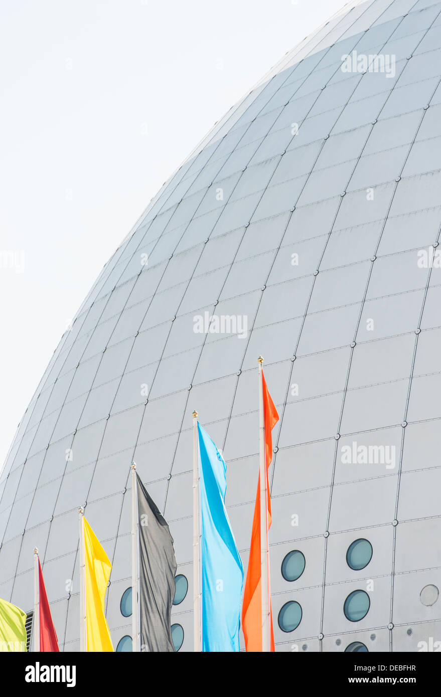 Detail of Stockholm Globe Arena, a sphere shaped stadium for concert ...