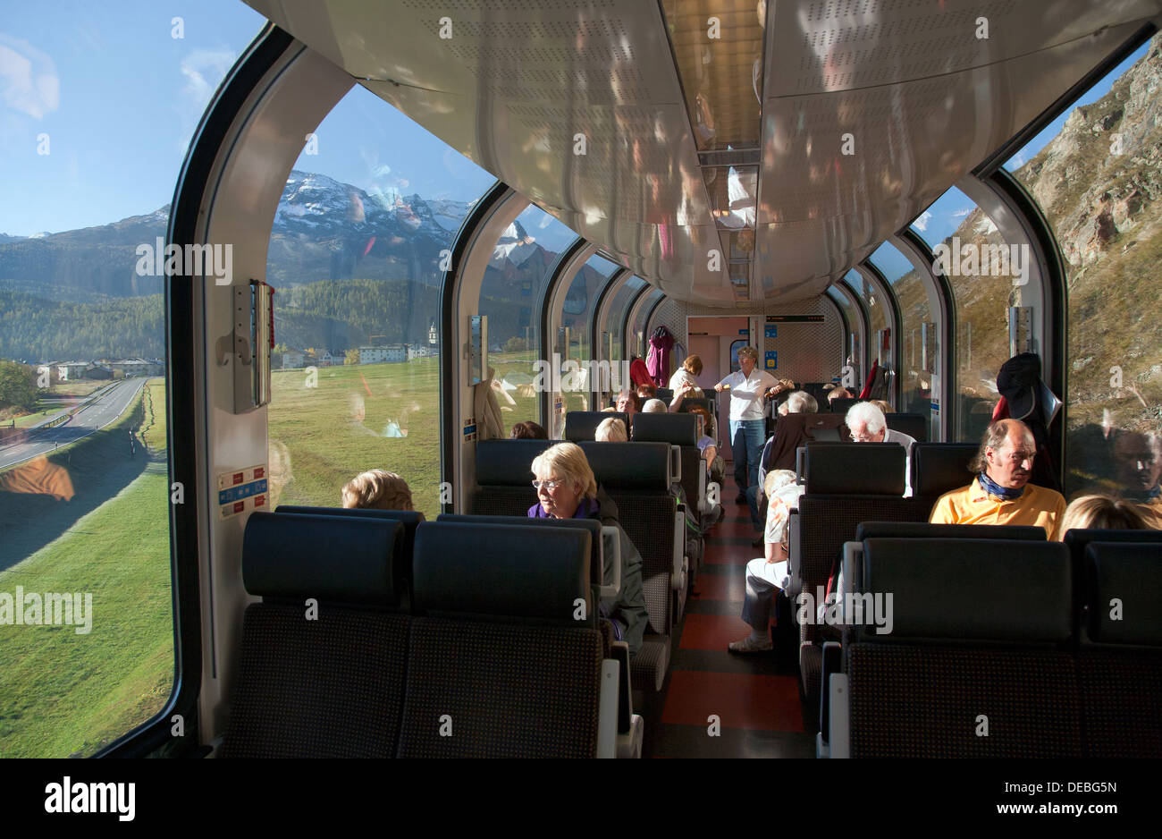Celerina, Switzerland, ride on the Bernina Express observation car ...