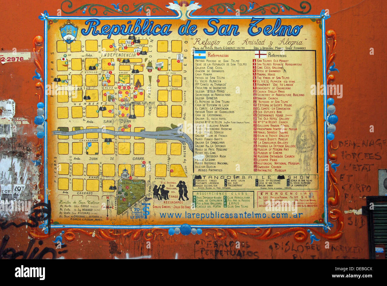 A wall in the San Telmo section of Buenos Aires, Argentina with a hand painted map Stock Photo ...