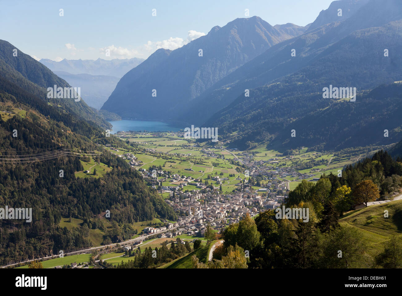 Cavaglia level, Switzerland, overlooking the valley with the Poschiavo ...
