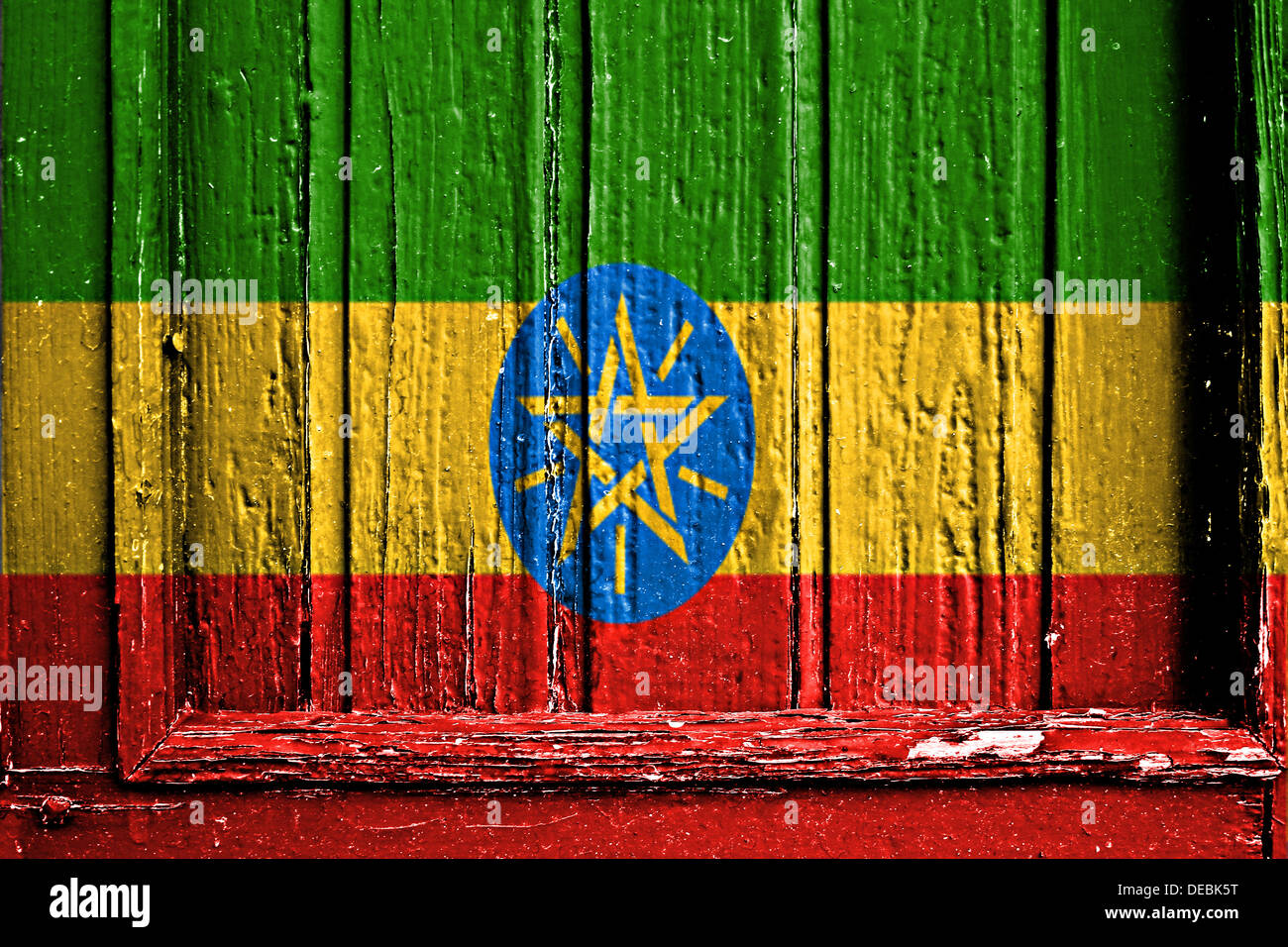 flag of Ethiopia painted on a wooden frame Stock Photo - Alamy