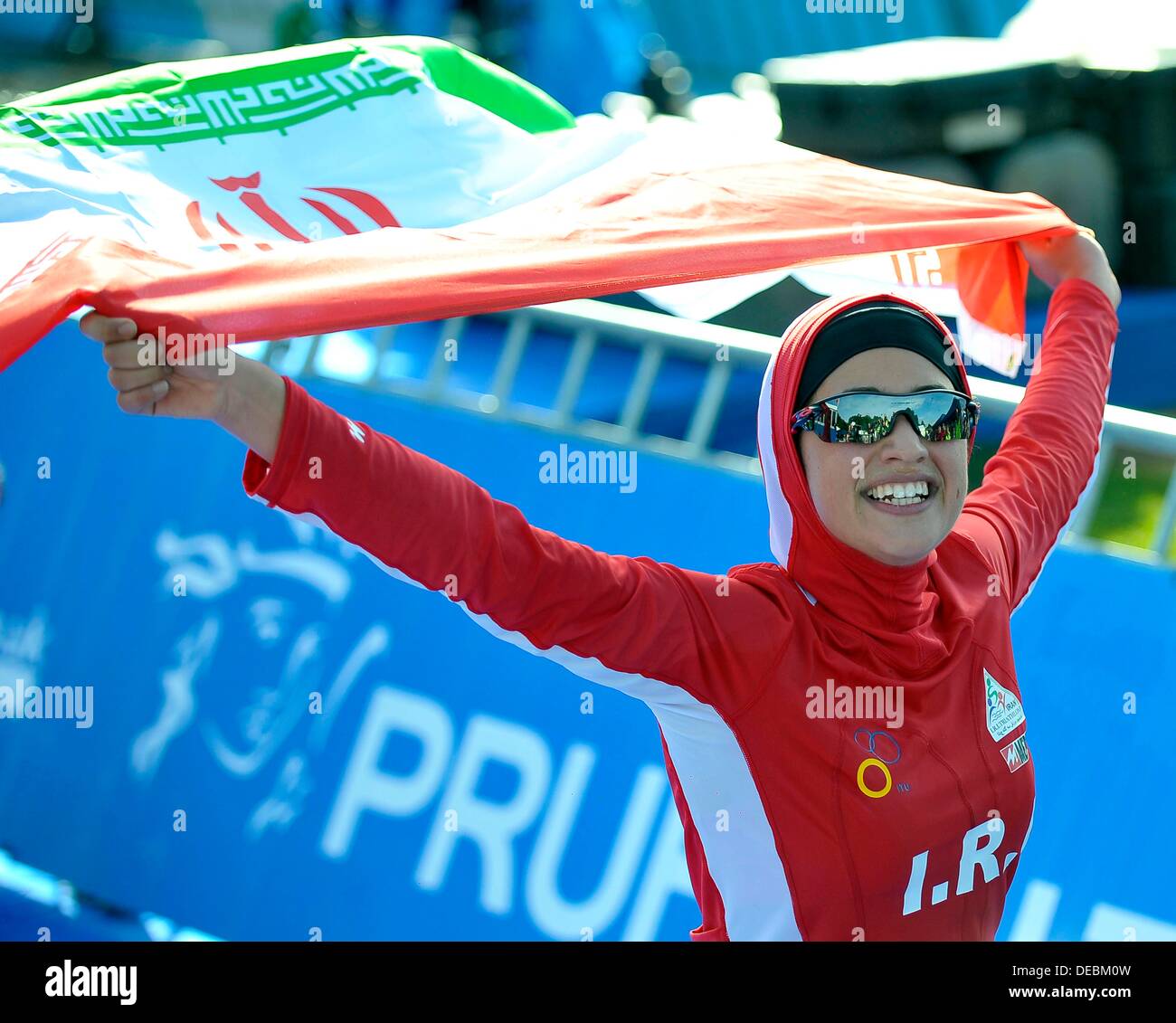 London, UK. 15th Sep, 2013. Shirin Gerami (Iran) celebrates finishing ...