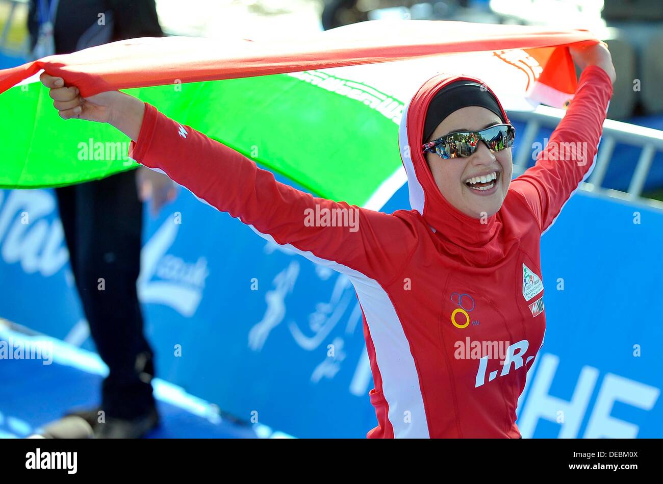London, UK. 15th Sep, 2013. Shirin Gerami (Iran) celebrates finishing ...
