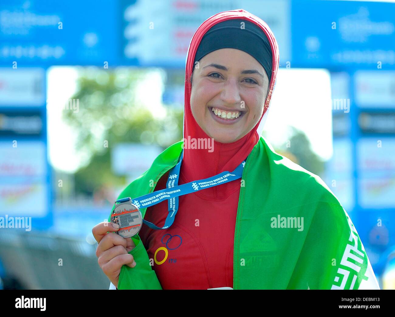 London, UK. 15th Sep, 2013. Shirin Gerami (Iran) celebrates finishing ...