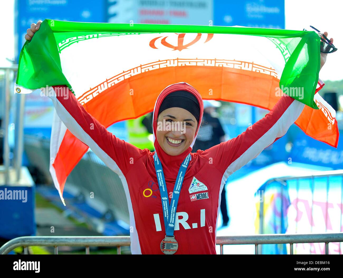 London, UK. 15th Sep, 2013. Shirin Gerami (Iran) celebrates finishing ...