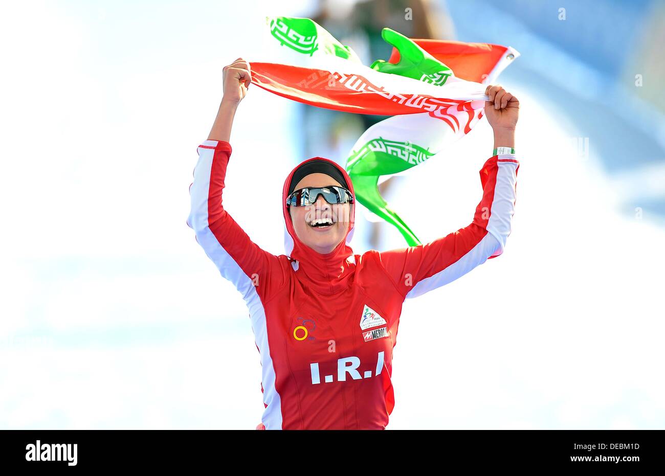 London, UK. 15th Sep, 2013. Shirin Gerami (Iran) celebrates finishing ...