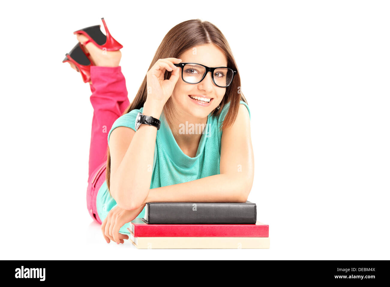 Female model glasses happy Cut Out Stock Images & Pictures - Alamy
