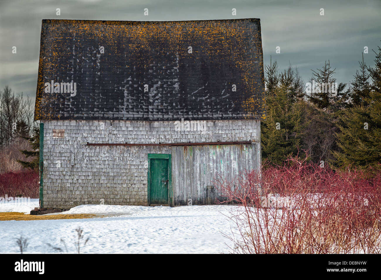 An old barn in the winter landscape Stock Photo - Alamy